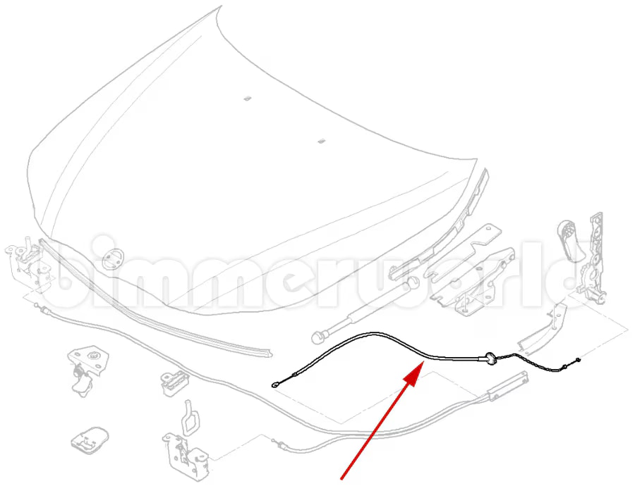 Genuine BMW Bowden Cable for Engine Hood, Rear - 51237008760