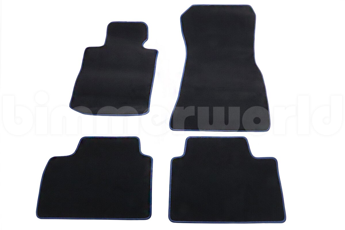 Genuine BMW Floor Mat Set Velours Front Rear Black Fjord Blue