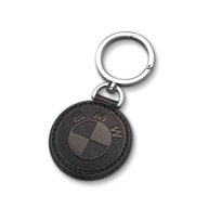 Genuine BMW Key Ring, Black Leather with Roundel Imprint