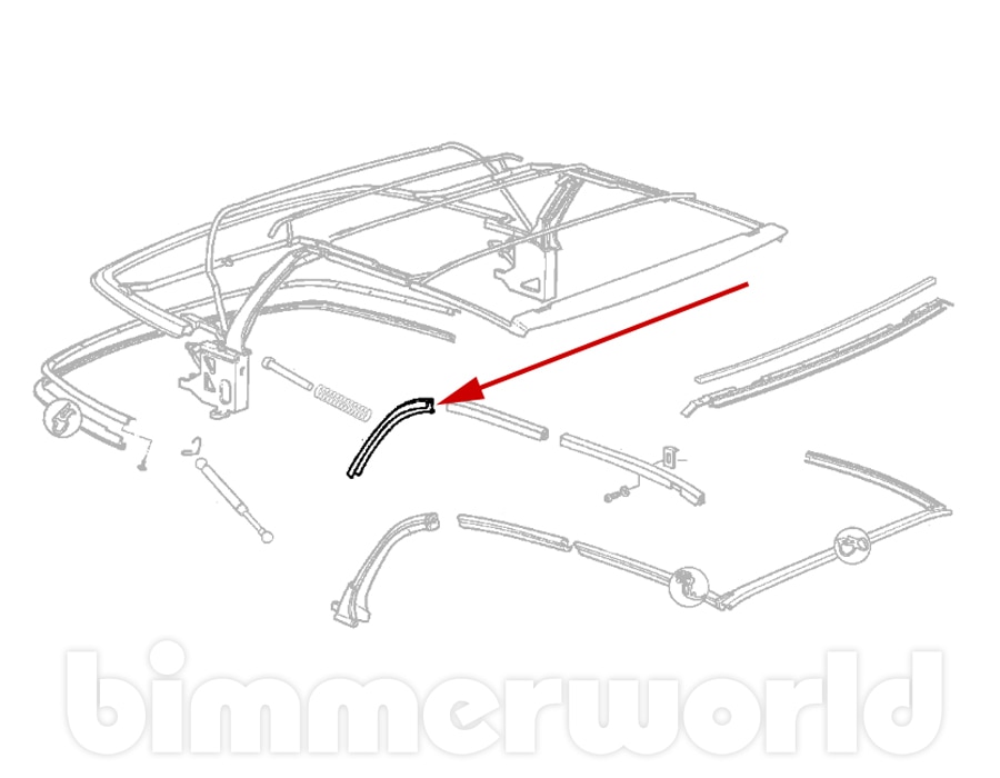 Right Rear Metal Guide Rail for Convertible Top Gasket - E36 3-Series