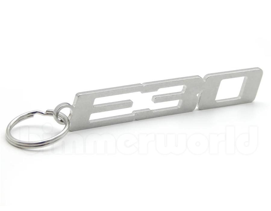 Stainless Steel Keychain BMW Chassis Code E30 Brushed Black TPU Rubber Trim